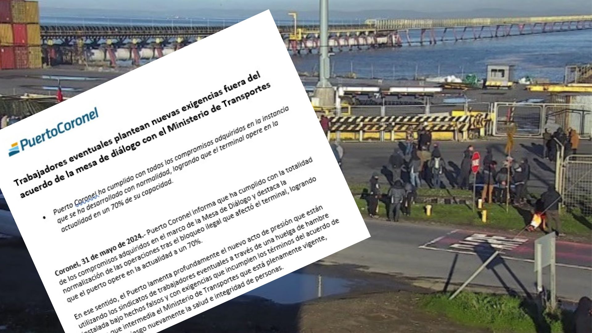 Empresa Puerto Coronel responde a nueva movilización: “Plantean exigencias fuera del acuerdo”